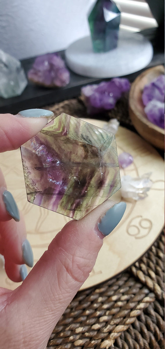 Natural Rainbow Fluorite Crystal Geometric Hexagons Sacred Geometry ...